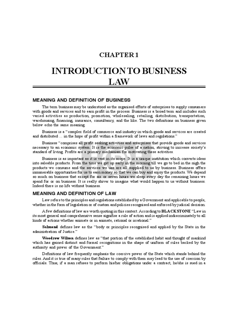 Business Law - Unit 1 - Introduction | PDF | Tort | Federation