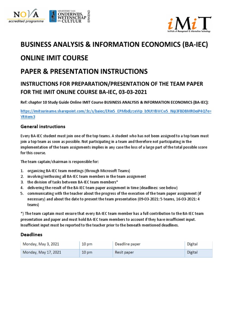 Business Analysis & Information Economics (Ba-Iec) Online Imit Course ...