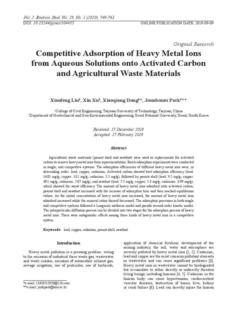 Competitive Adsorption of | PDF | Adsorption | Physical Chemistry