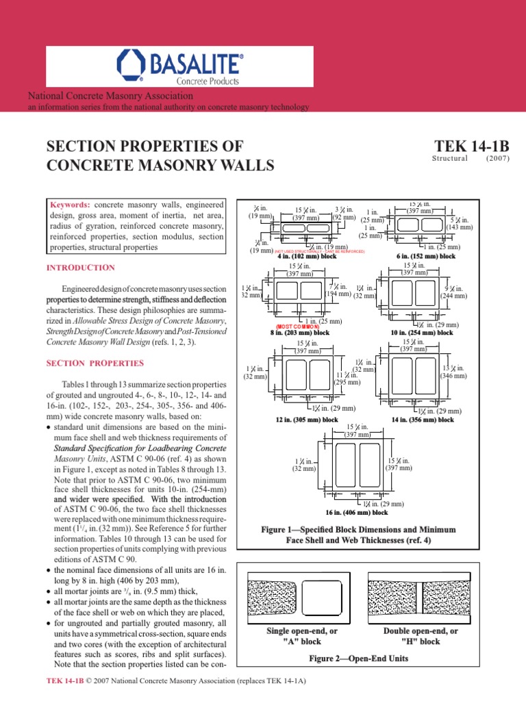 14-01b Section Properties of Cmu Walls | PDF | Masonry | Structural ...