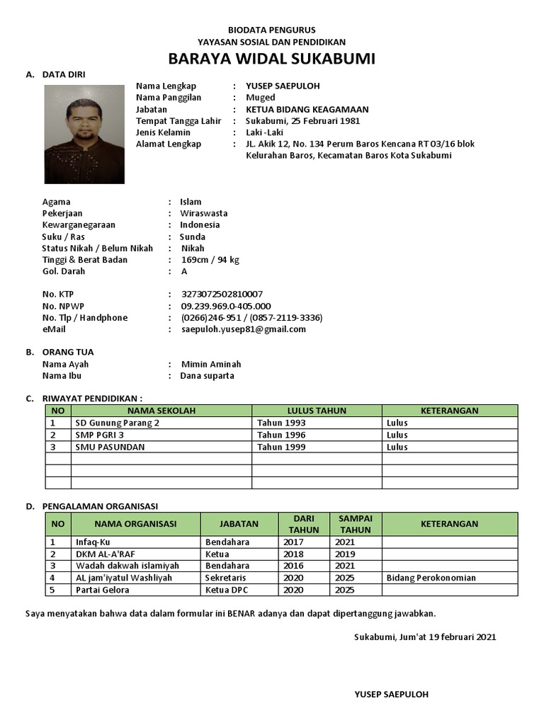 Biodata Yusep Saepulloh | PDF