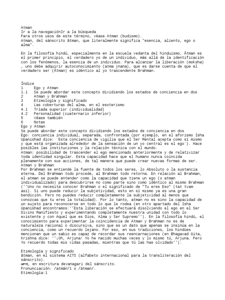 Atman | Descargar gratis PDF | Mantman (hinduismo) | Filosofía india