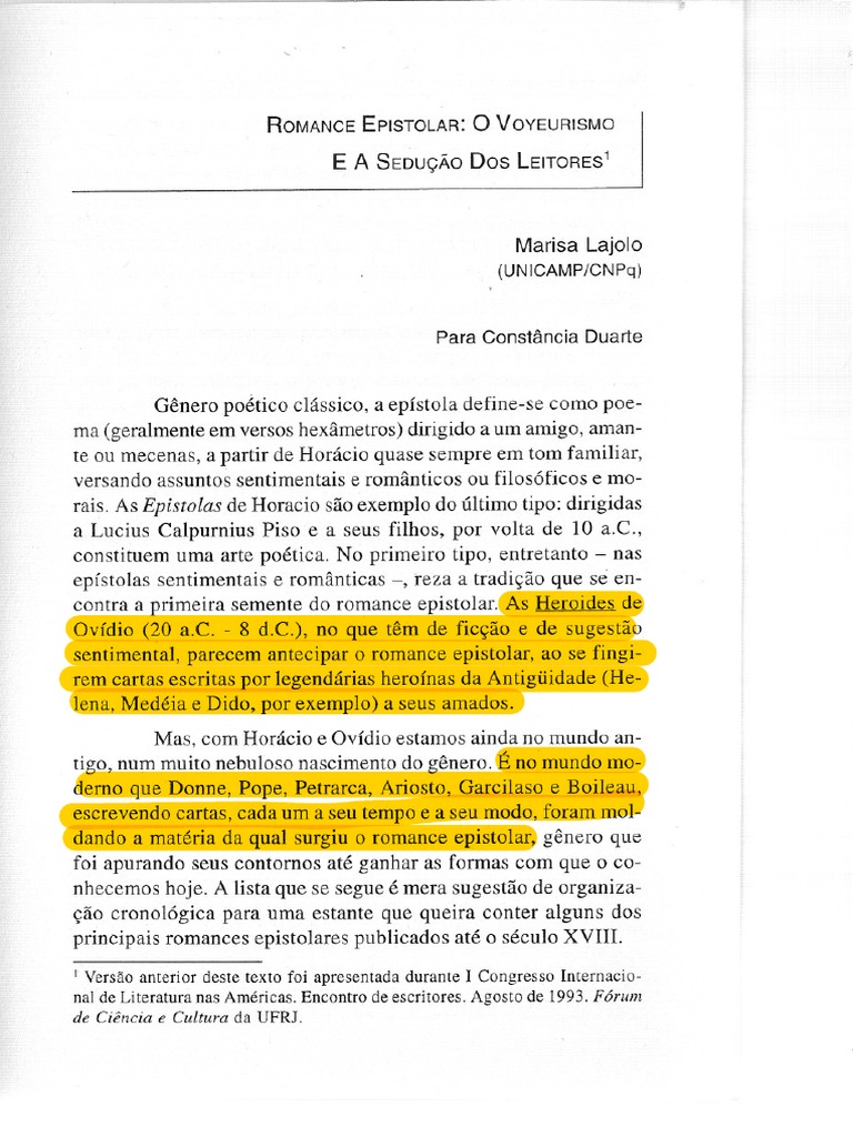 MArisa Lajolo - O Romance Epistolar | PDF