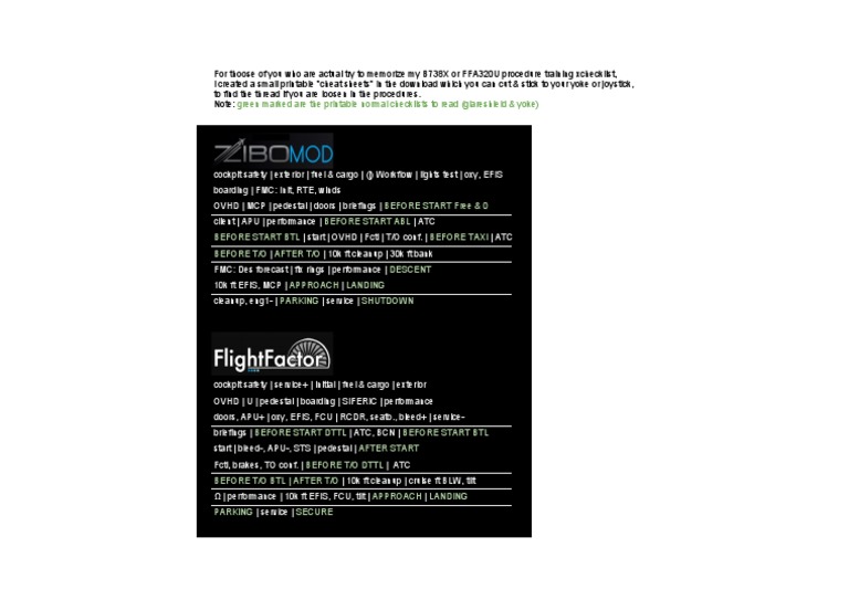 Procedure Cheat - Sheet - B738 - A320 (3rd August 20) | PDF