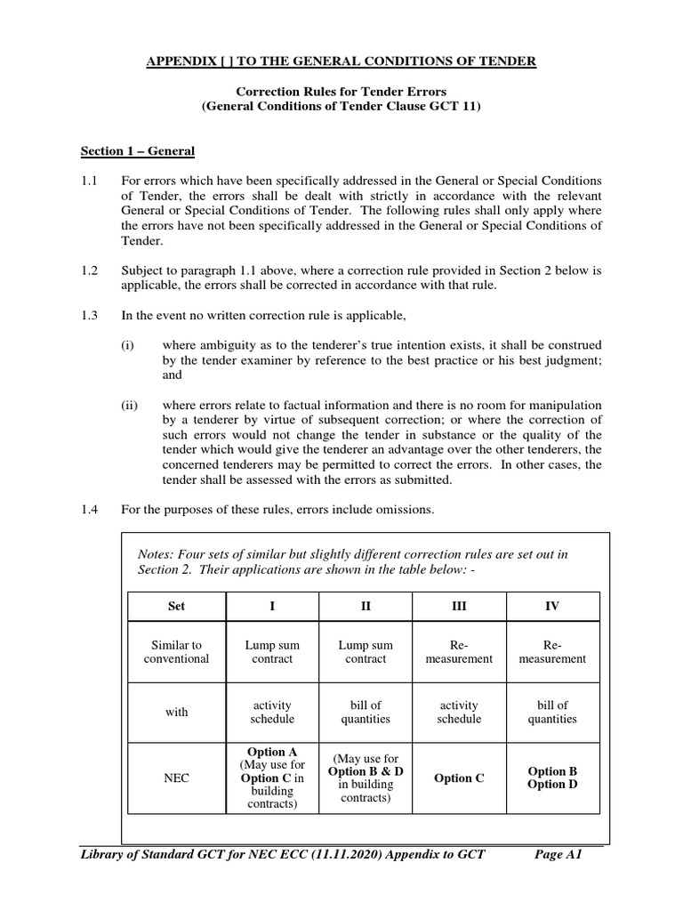 Appendix To The General Conditions of Tender Correction Rules For ...