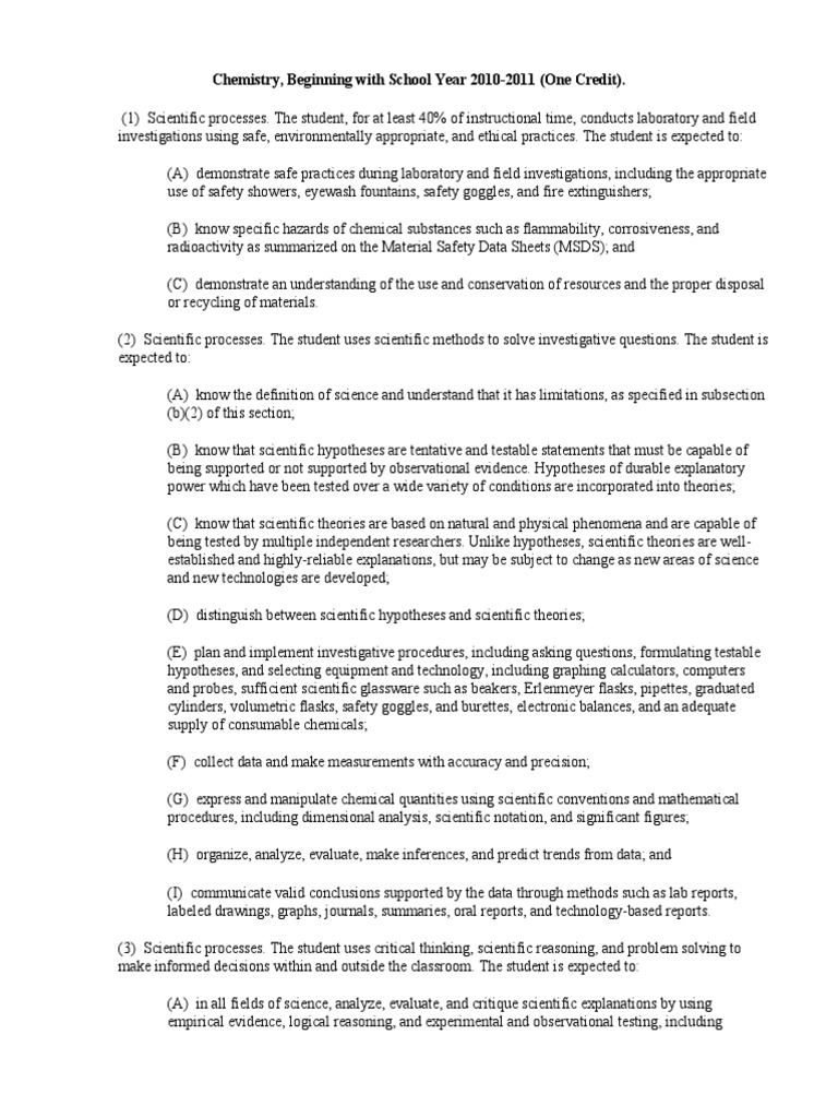 Chemistry TEKS | PDF | Periodic Table | Molecules