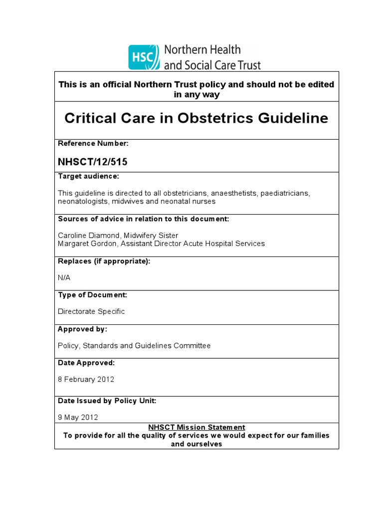 Obstetric Critical Care Guidelines | PDF | Obstetrics | Intensive Care Unit