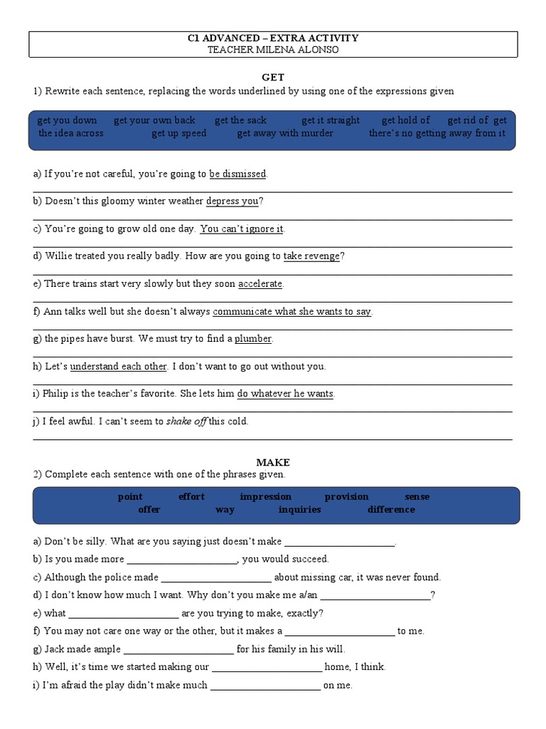 C1 Advanced English Exercises | PDF | Teaching Methods & Materials ...