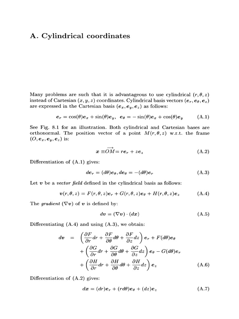 A. Cylindrical Coordinates: Ao Az | PDF | Tensor | Stress (Mechanics)