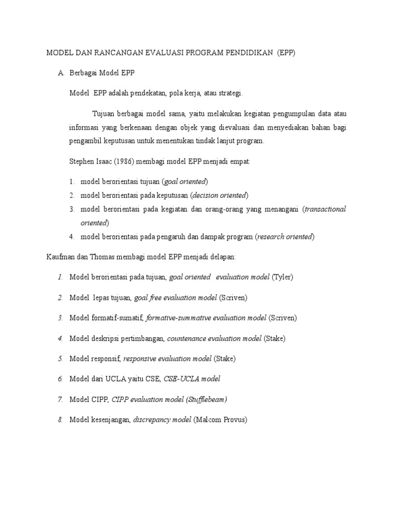 Model Dan Rancangan Evaluasi Program Pendidikan | PDF