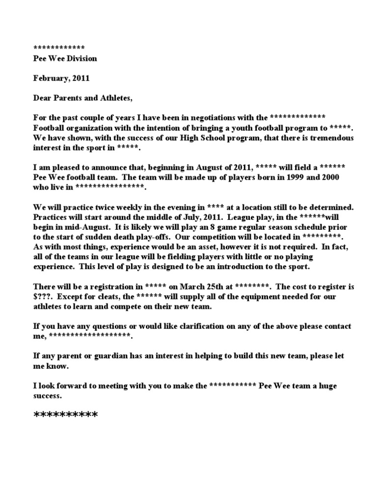 Letter To Youth Football Parents | PDF