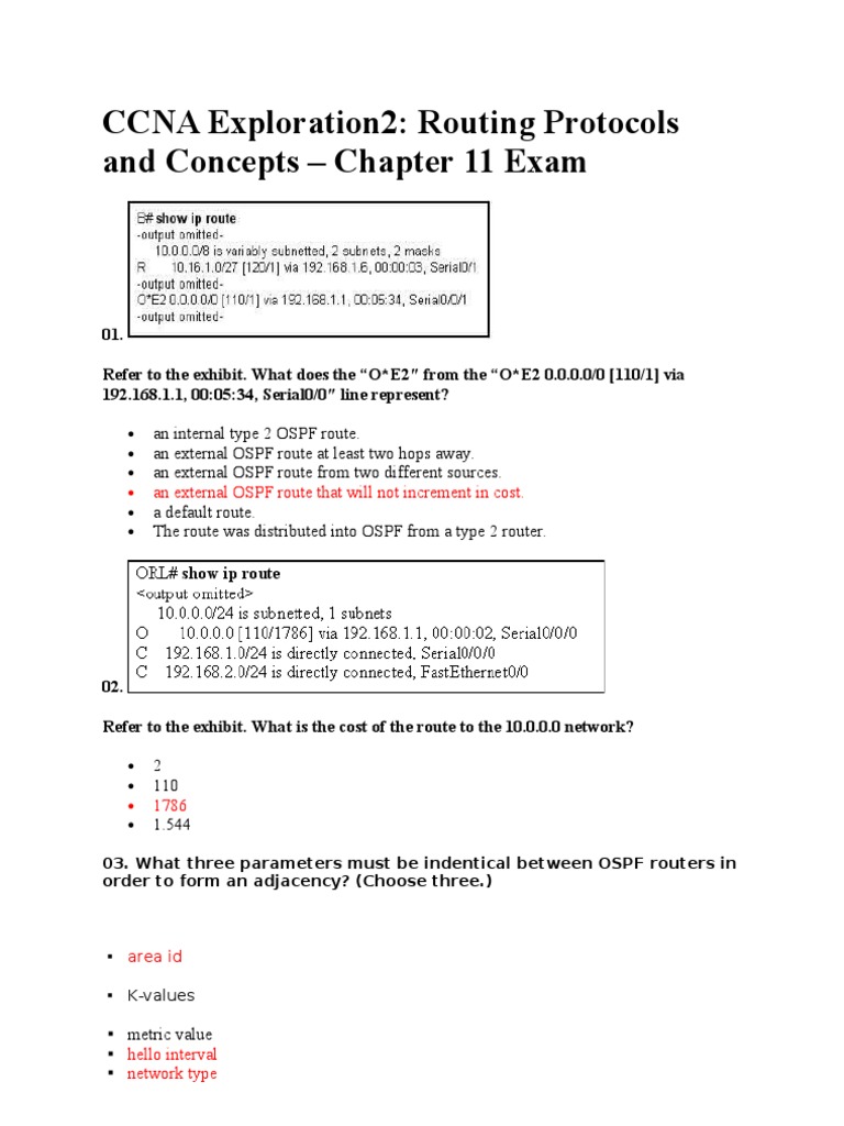 CCNA Exploration2: Routing Protocols and Concepts - Chapter 11 Exam | PDF | Router (Computing ...