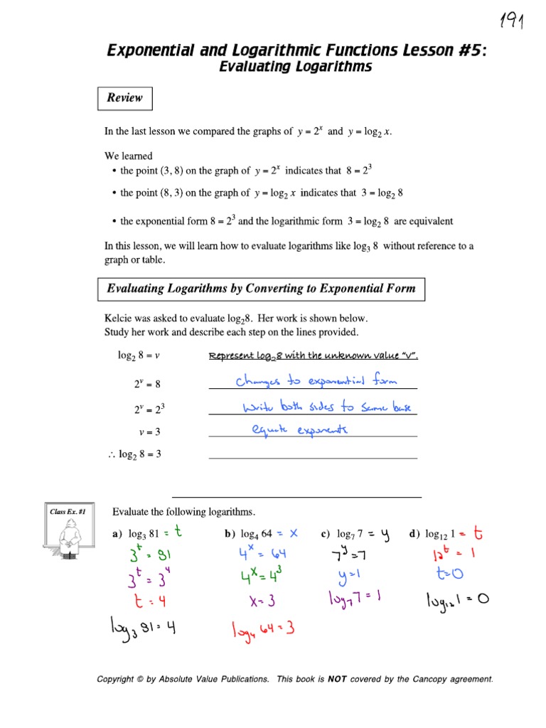 Lesson 5 Evaluating Logarithms | PDF