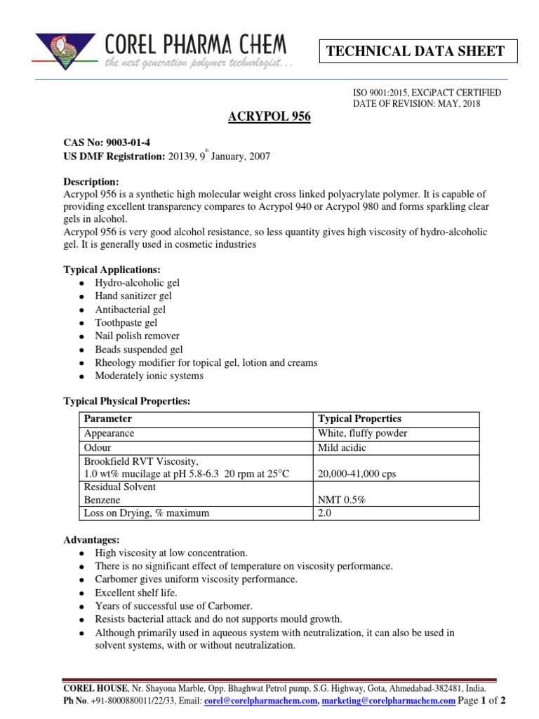An Overview of the Synthetic Polymer Acrypol 956 for Use in Hydro ...