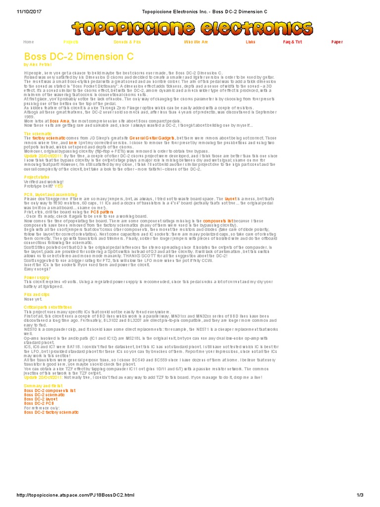 BOSS DIMENSION DC2 Topopiccione Electronics Inc | PDF | Electronic ...