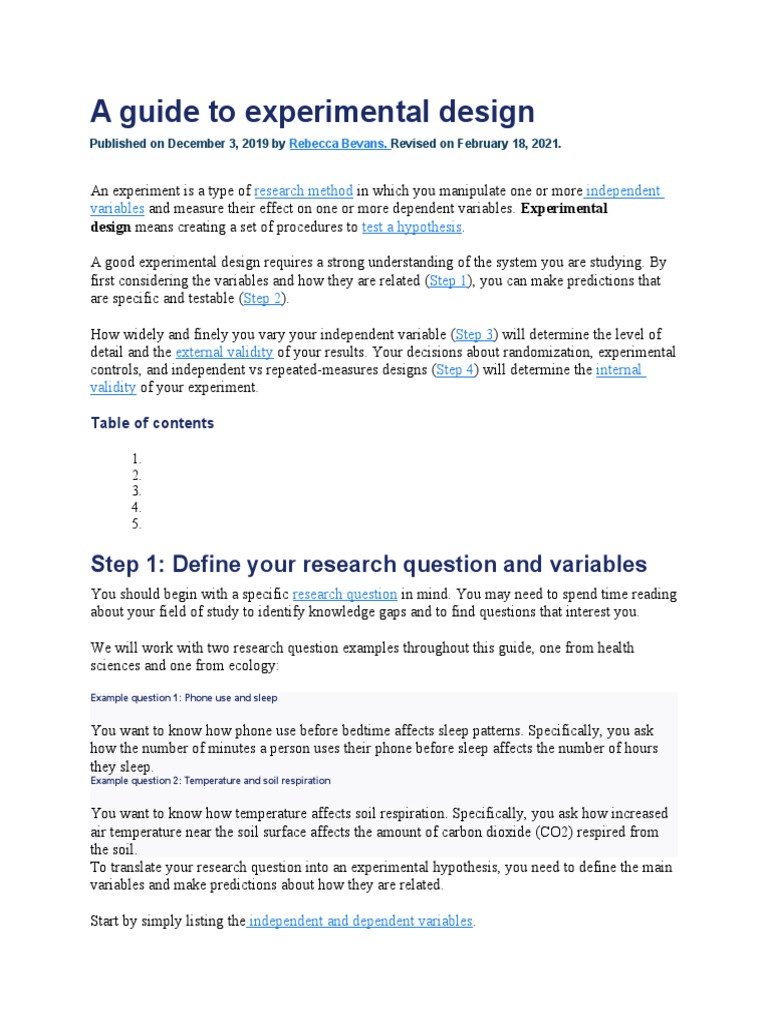 A Guide To Experimental Design: Step 1: Define Your Research Question ...