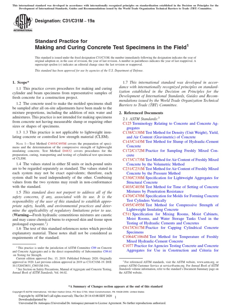 Making and Curing Concrete Test Specimens in The Field: Standard ...