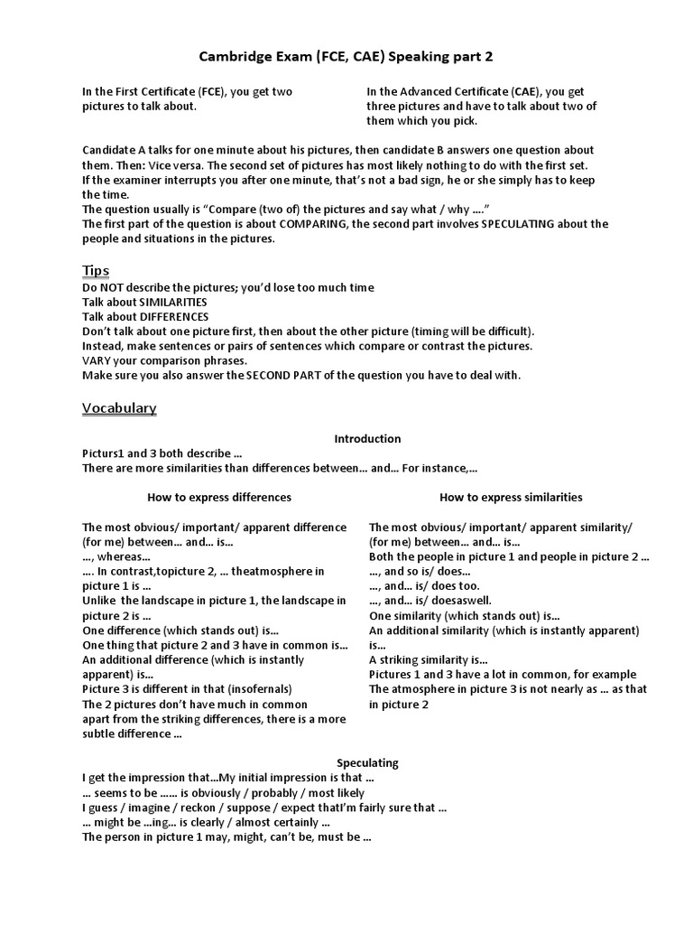 CAE - Speaking Part 2 | PDF | Linguistics | Cognitive Science