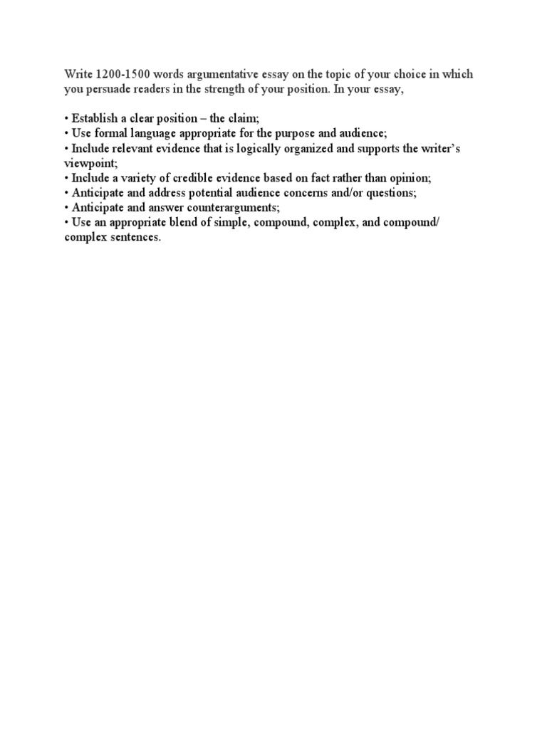 Write 1200-1500 Words Argumentative Essay On The Topic of Your Choice ...
