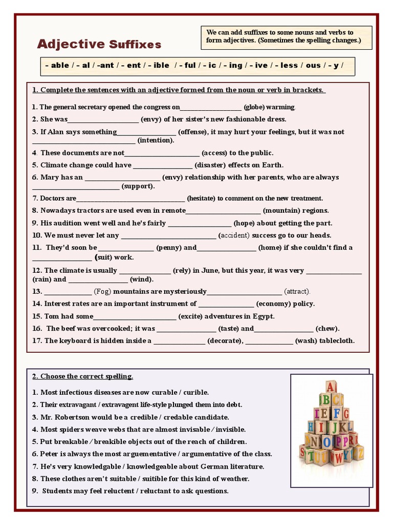 Adjective Suffixes Grammar Drills Grammar Guides Tests - 133688 | PDF ...