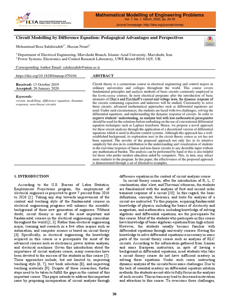 Mathematical Modelling of Engineering Problems: Received: 13 October ...