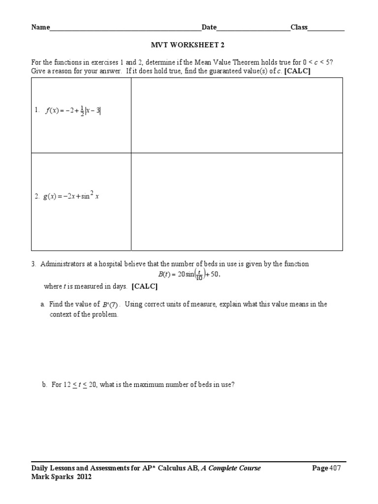 Name - Date - Class - MVT Worksheet 2 | PDF