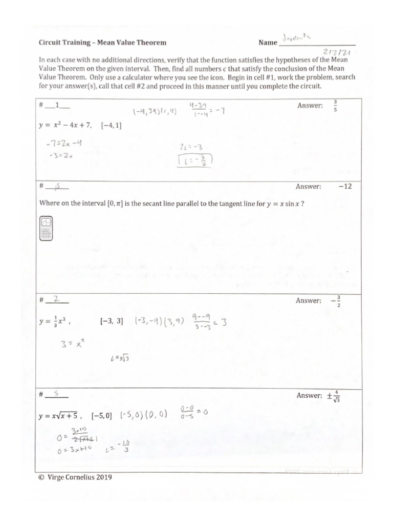 Circuit Training - Mean Value Theorem | PDF
