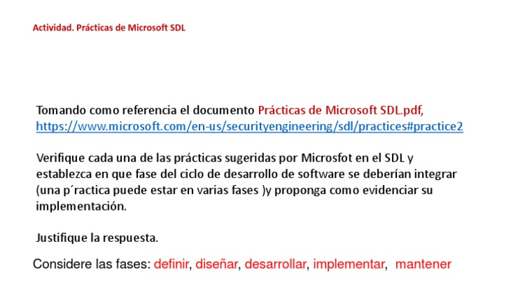 Workshop Microsoft Security Development Lifecycle (SDL) | PDF