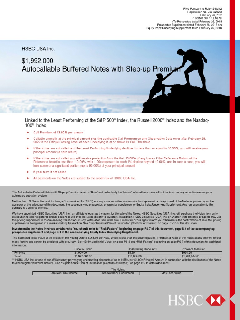 Autocallable Buffered Notes With Step-Up Premium: HSBC Usa Inc | PDF ...