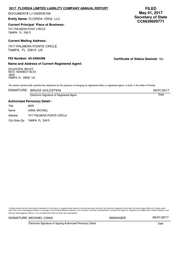 Florida LLC Annual Report | PDF | Registered Agent | Limited Liability ...