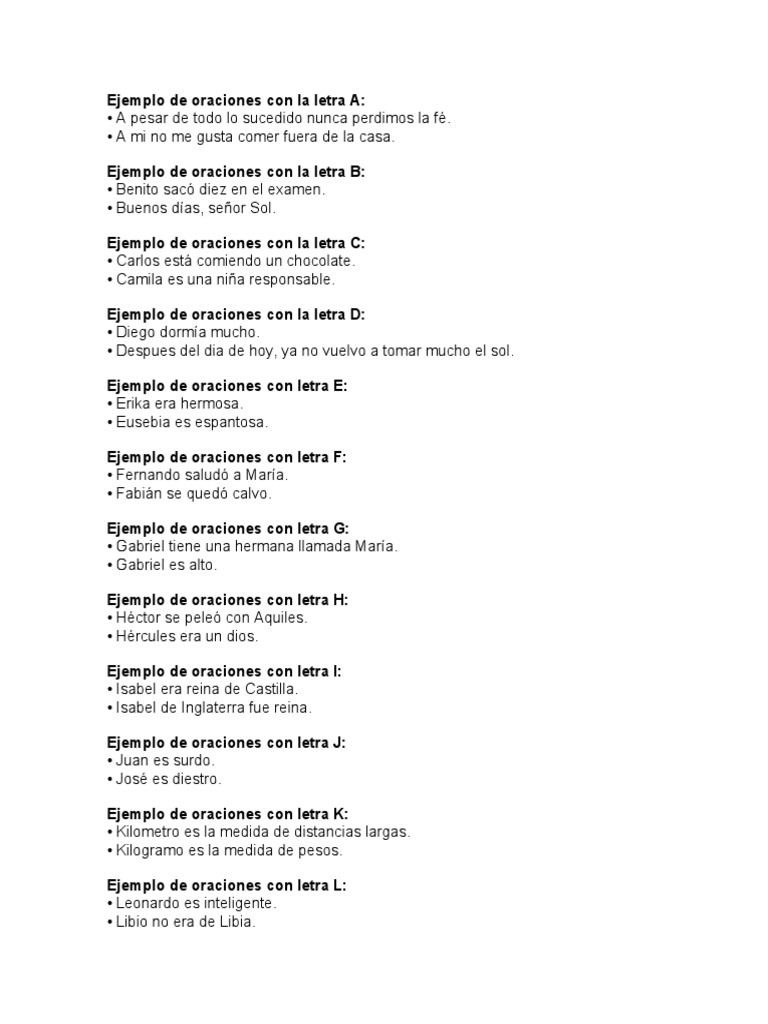 Ejemplo de Oraciones Con La Letra A | PDF