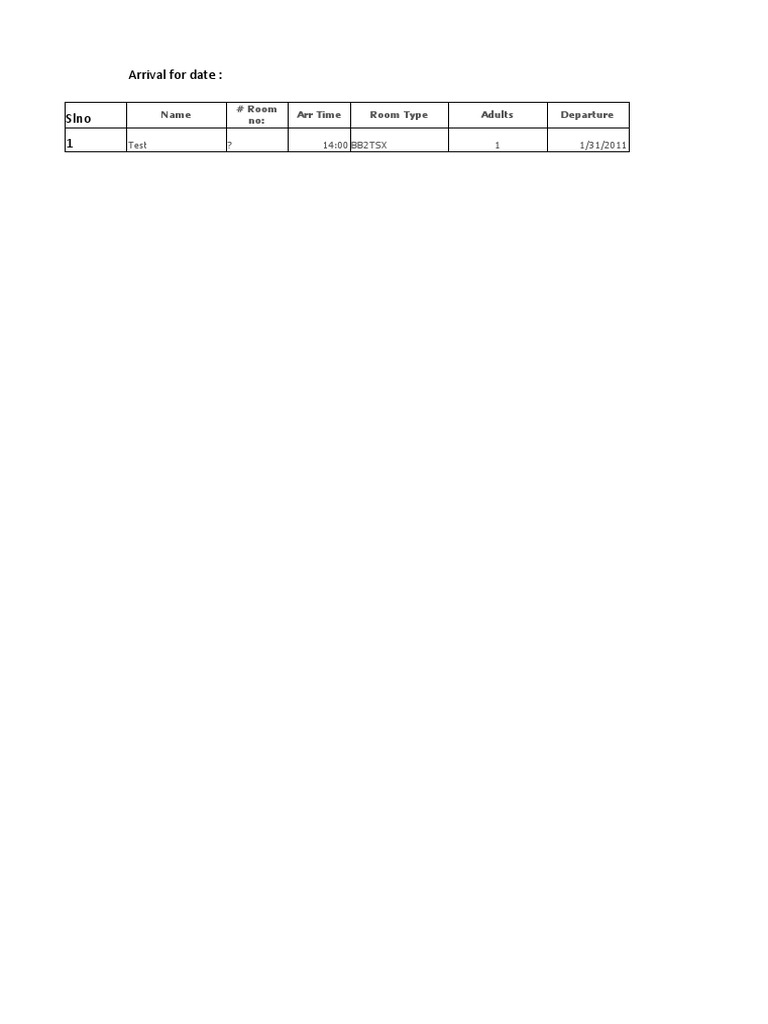 Arrival Report Sample 1