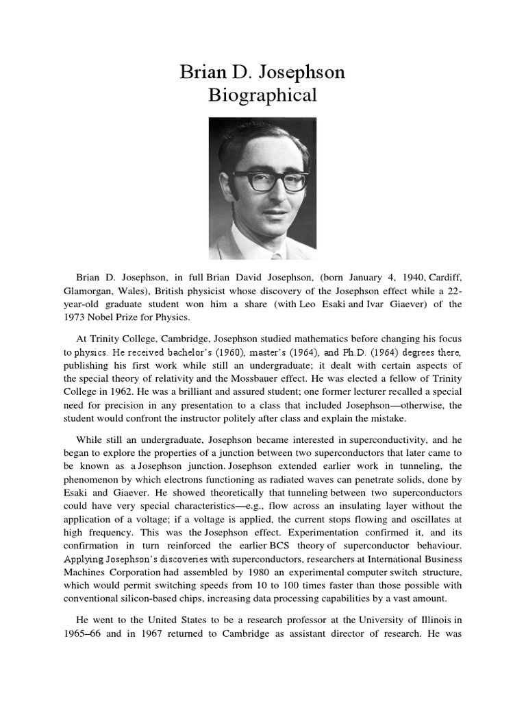 Physics Pioneer: Brian Josephson | PDF | Superconductivity | Physics