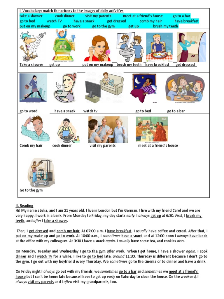 Daily Routines Reading Comprehension - Listening | Download Free PDF ...