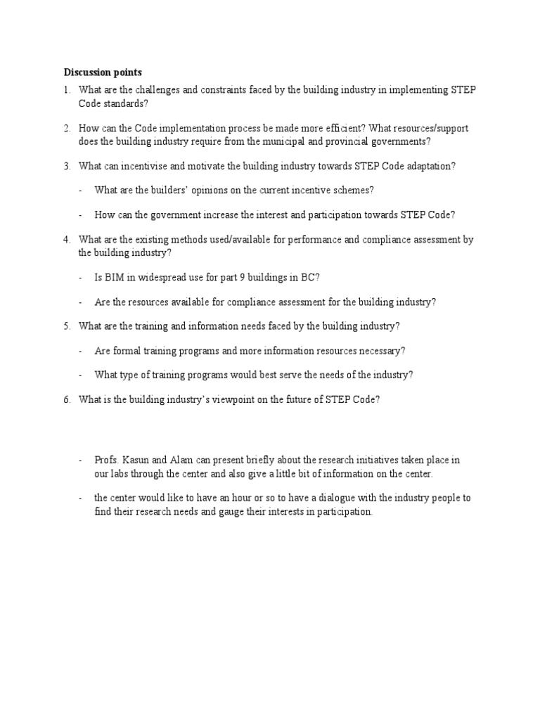 BC Energy STEP Code Discussion Points - Builders and Contractors | PDF