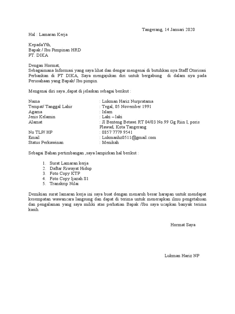 Lamaran PT Dika | PDF | Karier & Perkembangan | Pengembangan Diri