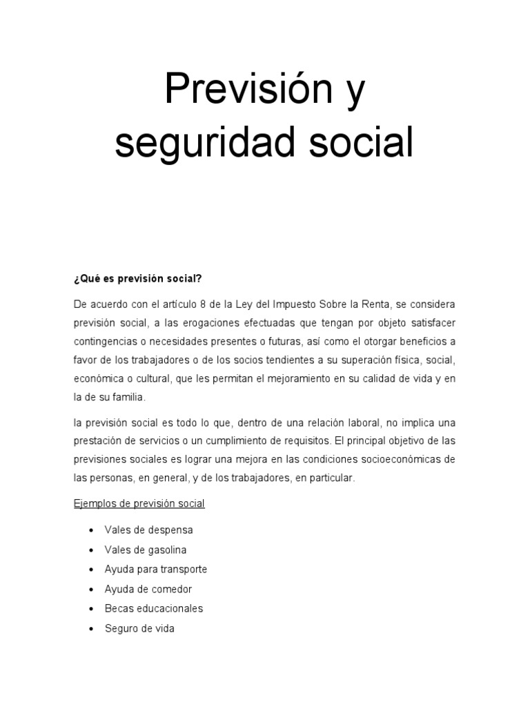 Previsión Social: Definición y Ejemplos | PDF | Bienestar | Seguro