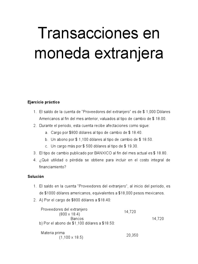 Transacciones en Moneda Extranjera Ejercicio | PDF | Finanzas y dinero ...