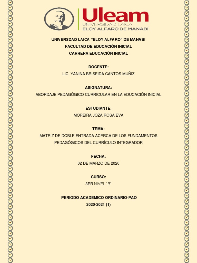 Cuadro Doble Entrada Rosa Eva Moreira | PDF | Educación de la primera ...