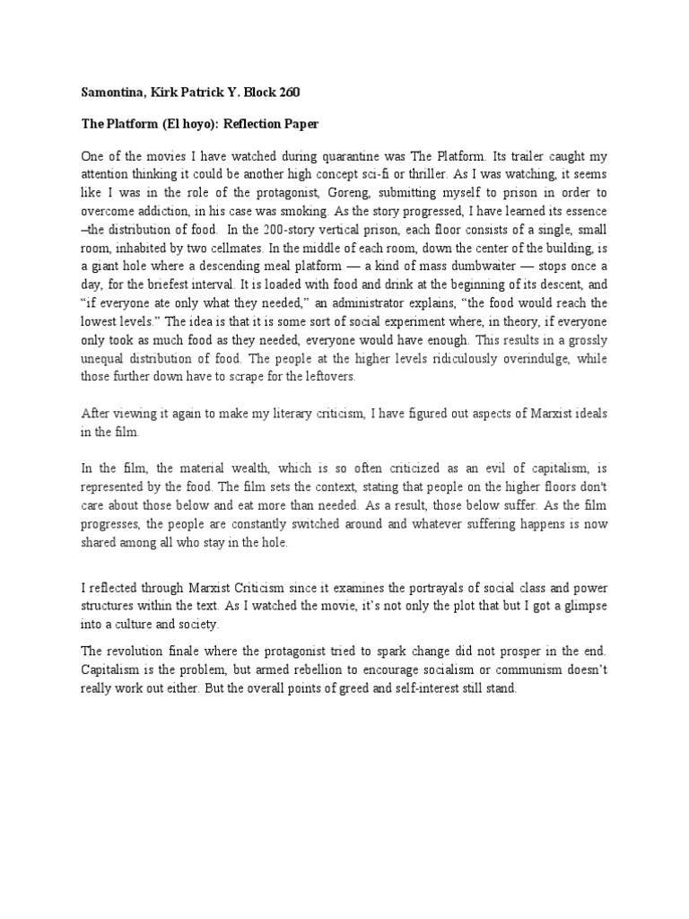 Samontina, Kirk Patrick Y. Block 260 The Platform (El Hoyo ...