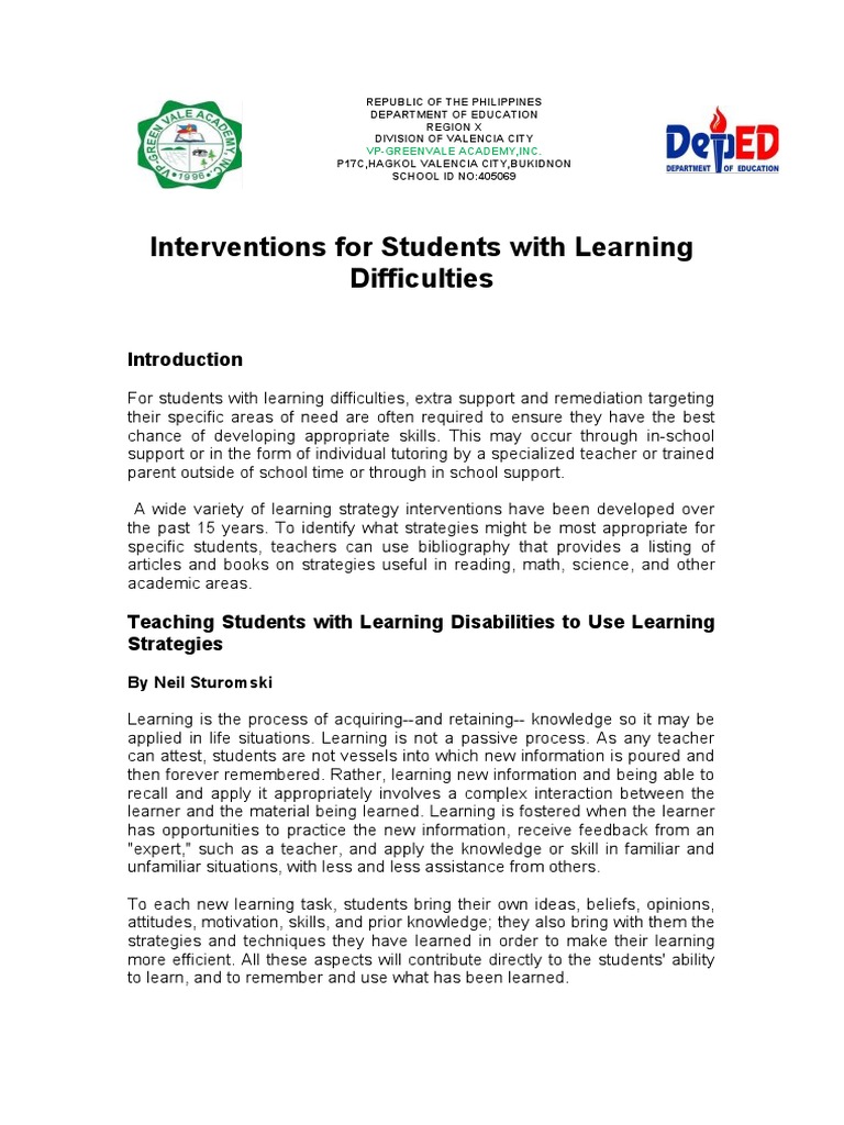 Interventions For Students With Learning Disabilities | Download Free ...