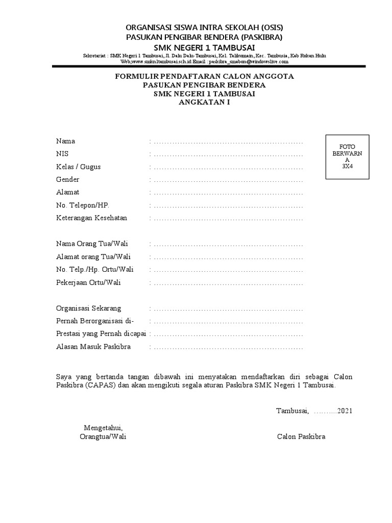 Dokumen - Tips - Formulir Brosur Pendaftaran Calon Anggota Paskibra Ank 6 | PDF