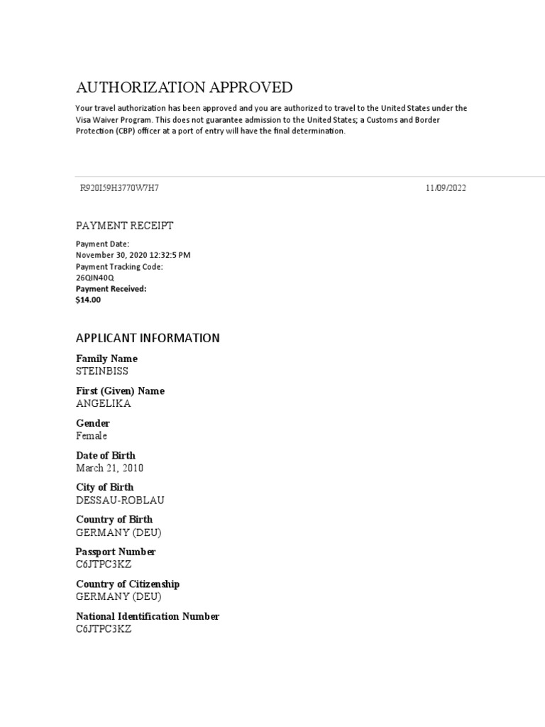 Authorization Approved: Applicant Information | PDF | Identity Document ...