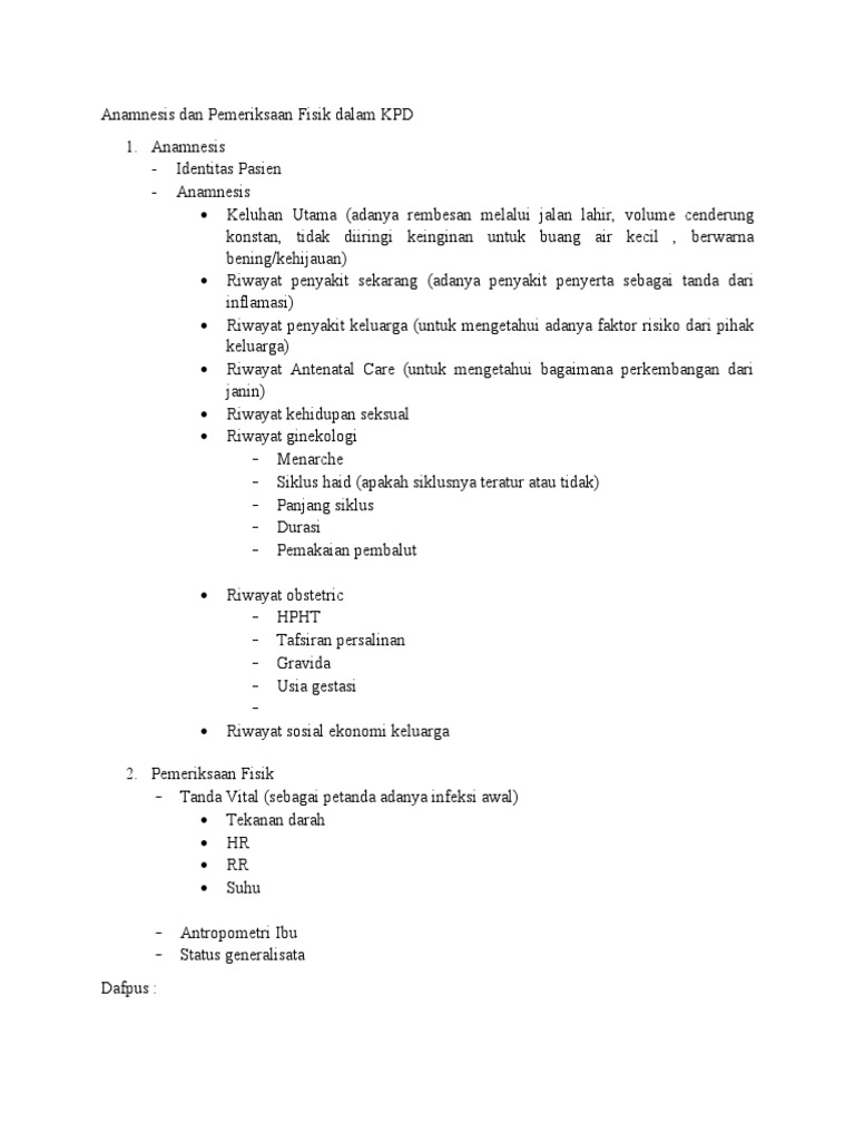 Anamnesis Dan Pemeriksaan Fisik Dalam KPD | PDF