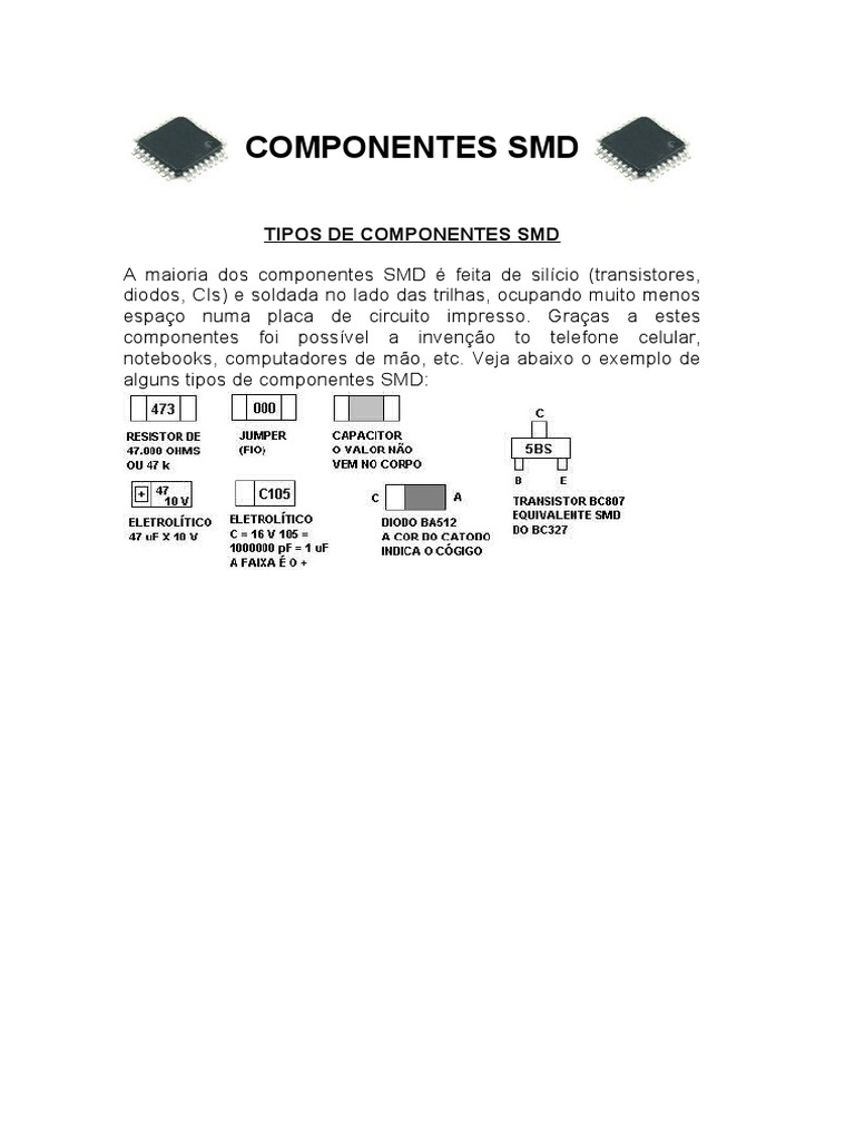 Componentes SMD | PDF | Placa de circuito impresso | Circuitos eletrônicos