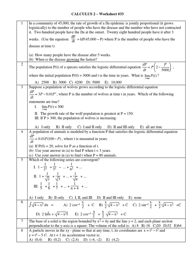 DP P P DT: CALCULUS 2 - Worksheet #33 | PDF | Differential Geometry ...
