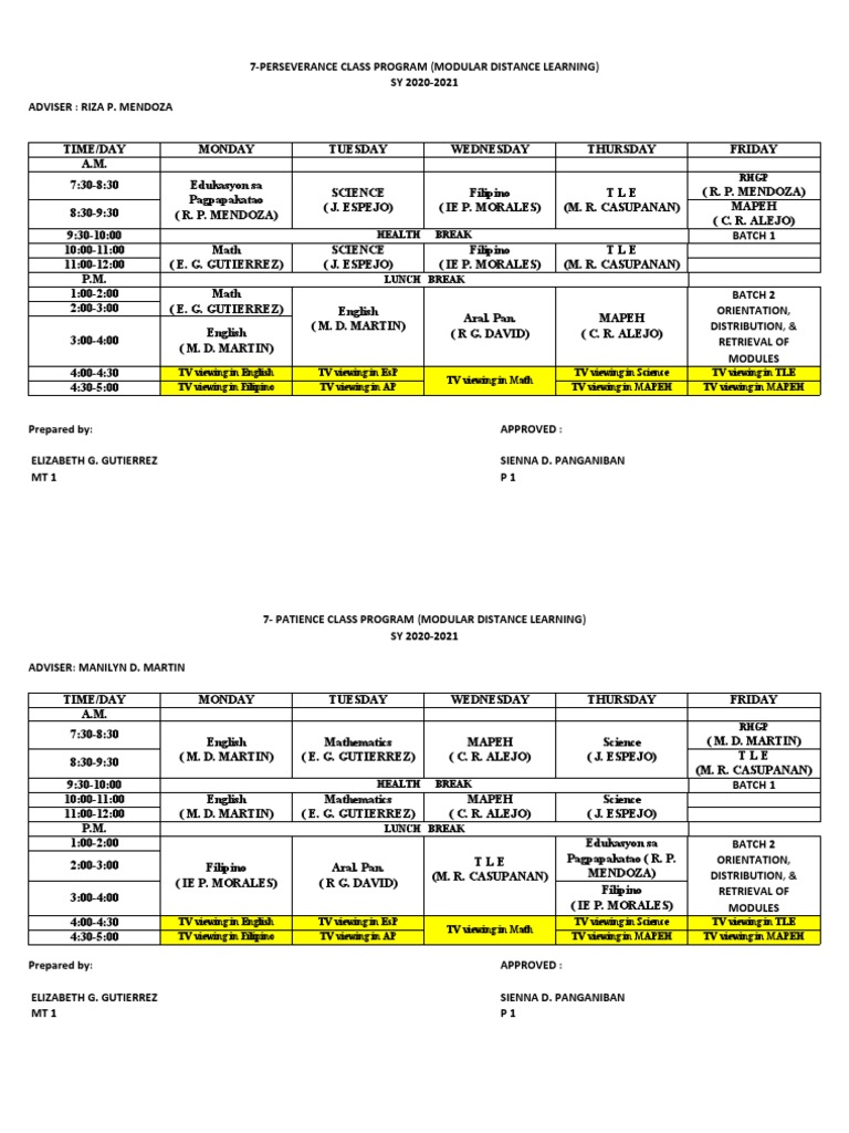 G7 Class Schedule | Download Free PDF | Science And Technology | Science
