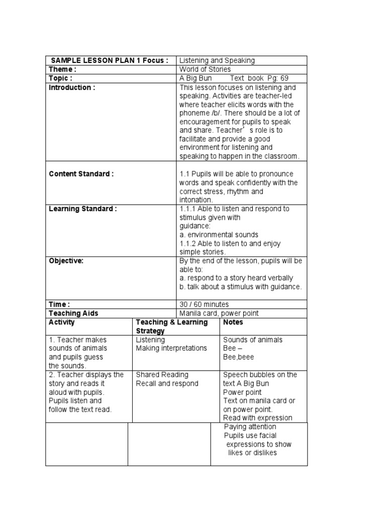 Sample Lesson Plan 1 Focus: Theme: Topic | PDF | Word | Lesson Plan