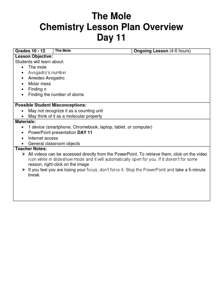 5E Lesson - The Mole | PDF | Mole (Unit) | Molecules