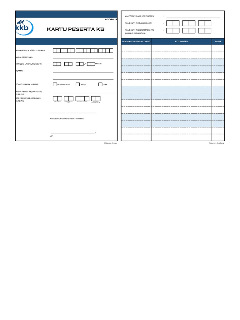 Kartu Peserta KB: Paraf Keterangan Tanggal Kunjungan Ulang | PDF